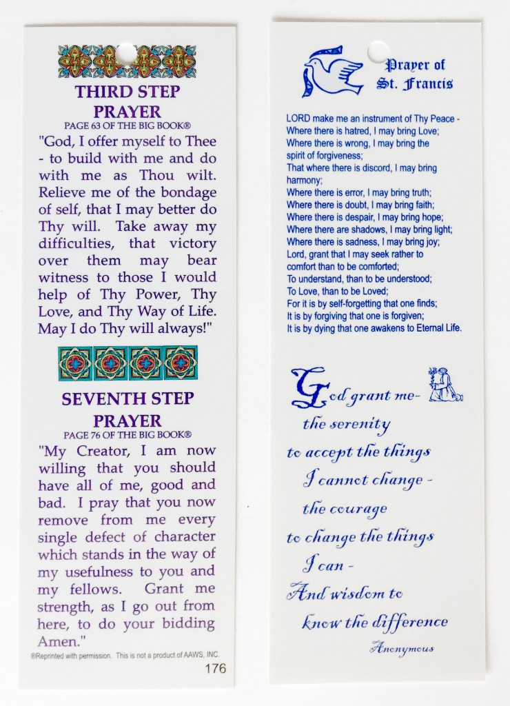 W176 Bookmarks – Third Step/ Seven Step/ St. Francis/ Serenity Prayer ...