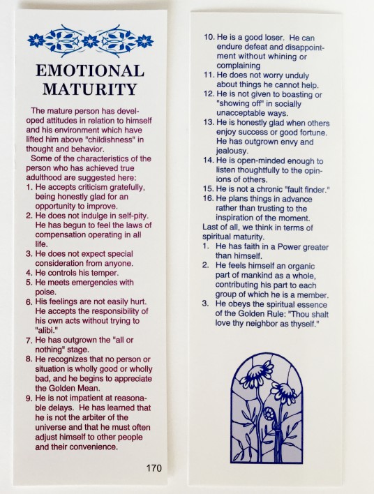 W170 Bookmarks – Emotional Maturity Bookmark – Twelve N' Twelve