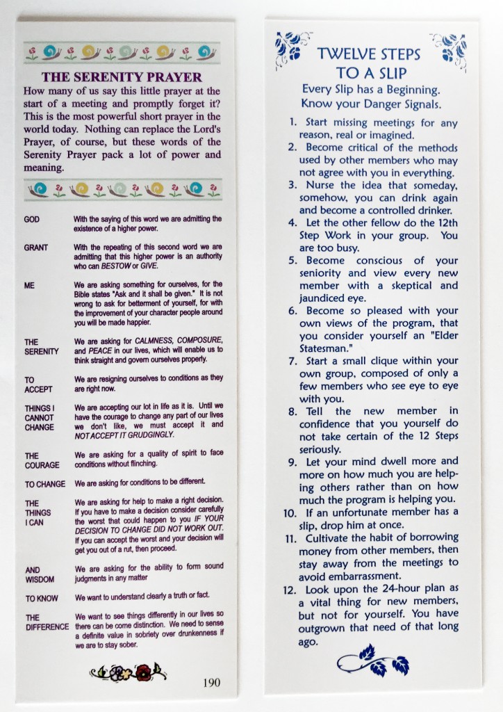 W190 Bookmarks – Serenity Prayer / Twelve Steps To A Slip Bookmark ...